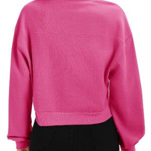 Artfish Womens Cropped Sweatshirts Half Quarter Zip Pullovers Long Sleeve Crop Tops Workout Gym Hoodies Hot Pink S