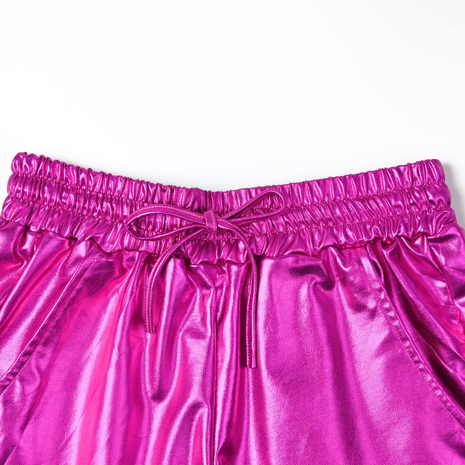 Women's Metallic Shorts Rose Pink Yoga Shiny Sparkly Hot Drawstring Outfit Small