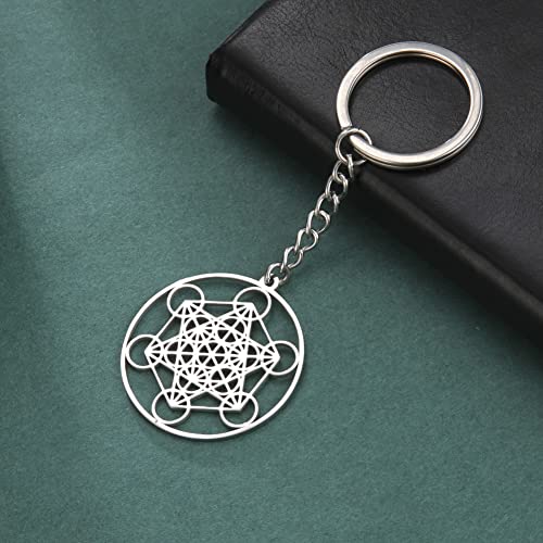 Angel Seal Archangel Metatron Keychain Holder Stainless Steel Geometric Solomon Keyring Amulet Car Key Chains Gift 2022 (Color: Style A)