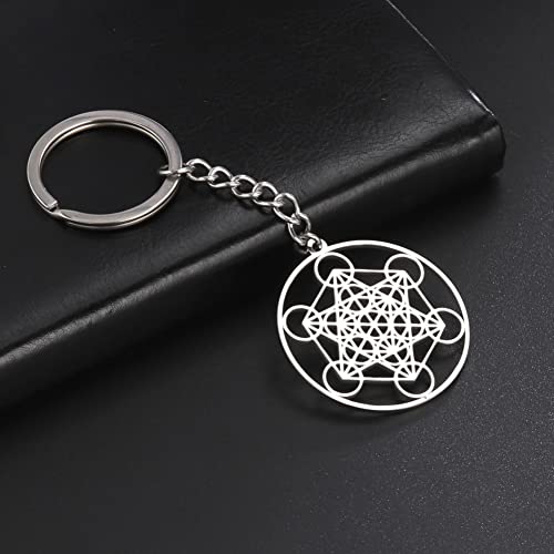 Angel Seal Archangel Metatron Keychain Holder Stainless Steel Geometric Solomon Keyring Amulet Car Key Chains Gift 2022 (Color: Style A)