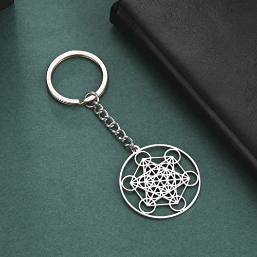 Angel Seal Archangel Metatron Keychain Holder Stainless Steel Geometric Solomon Keyring Amulet Car Key Chains Gift 2022 (Color: Style A)