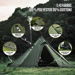 OneTigris Conifer Canvas Tent with Stove Jack, Teepee Hot Tent with Snow Skirt for Tent Stove Winter Camping