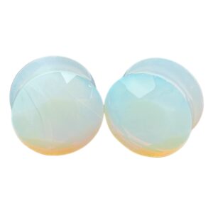 pair of faceted opalite stone double flare plugs (stn-708) (9/16" (14mm))