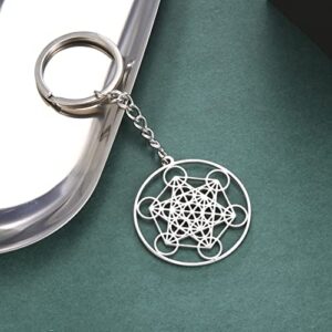 Angel Seal Archangel Metatron Keychain Holder Stainless Steel Geometric Solomon Keyring Amulet Car Key Chains Gift 2022 (Color: Style A)