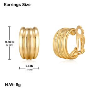 Small Gold Clip On Hoop Earrings for Women Unique Textured Chunky Hoops Clip Earrings No Pierced