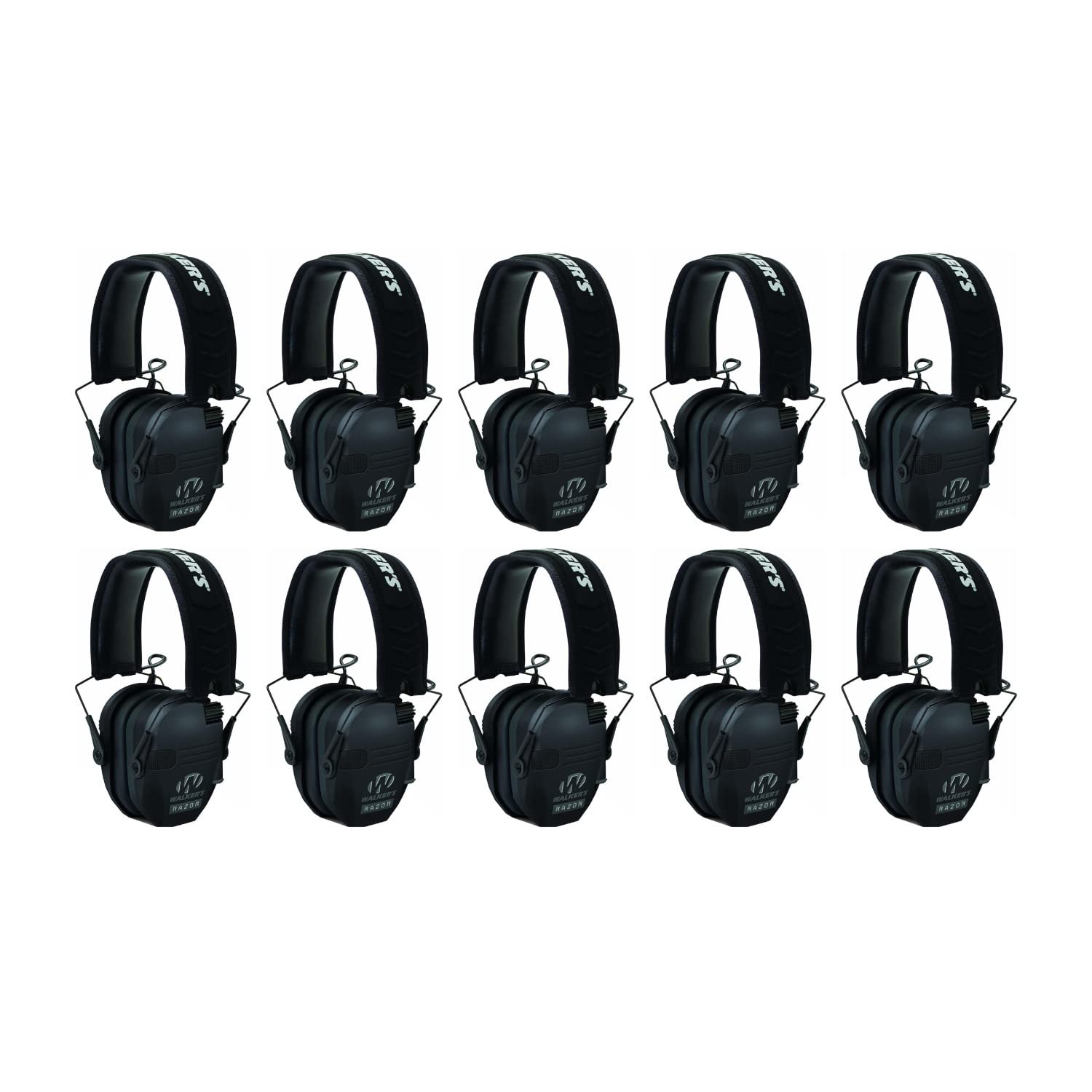 Walkers Razor Slim Ultra Low Profile Compact Design Adjustable Range Shooting Hunting Hearing Protection Electronic Earmuffs (Black) 10-Pack