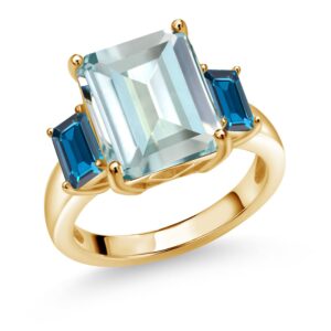 gem stone king 6.73 ct sky blue simulated aquamarine london blue topaz 18k yellow gold plated silver ring (size 8)