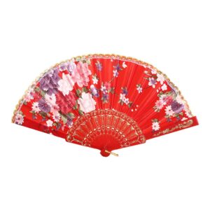 flower hand style dance wedding folding silk chinese fan lace held party fans small metal fan 12