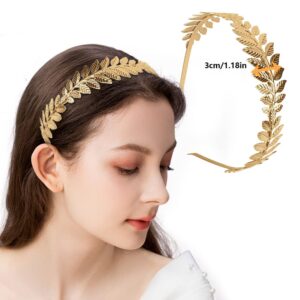 INLAZTIM 5 PCS Greek Goddess Leaf Headband for Bride, Golden Roman Laurel Leaf Branch Crown Bridal Headpiece Wedding Hairband for Women Tiara Costume Hair Accessories