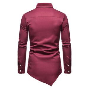 Dress Shirts for Men's Casual Embroidered Asymmetric Hem Long Sleeves Button Lapel Tuxedo Western Denim Blouse Top