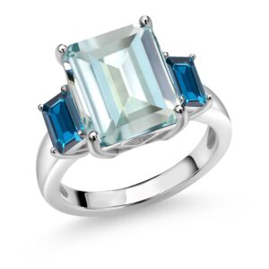 gem stone king 925 sterling silver sky blue simulated aquamarine and london blue topaz ring for women (6.73 cttw, available in size 5, 6, 7, 8, 9)