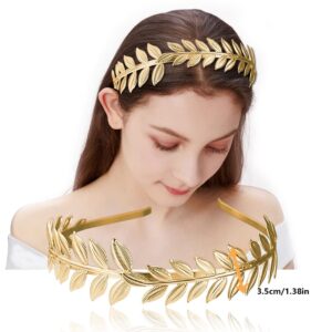 INLAZTIM 5 PCS Greek Goddess Leaf Headband for Bride, Golden Roman Laurel Leaf Branch Crown Bridal Headpiece Wedding Hairband for Women Tiara Costume Hair Accessories