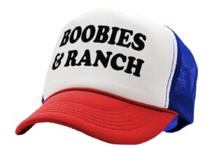 boobies and ranch - vintage retro style trucker cap hat (r w b)