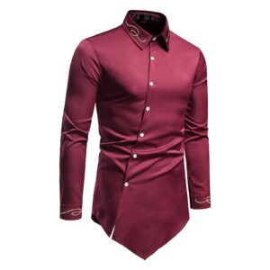 dress shirts for men's casual embroidered asymmetric hem long sleeves button lapel tuxedo western denim blouse top