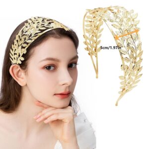 INLAZTIM 5 PCS Greek Goddess Leaf Headband for Bride, Golden Roman Laurel Leaf Branch Crown Bridal Headpiece Wedding Hairband for Women Tiara Costume Hair Accessories