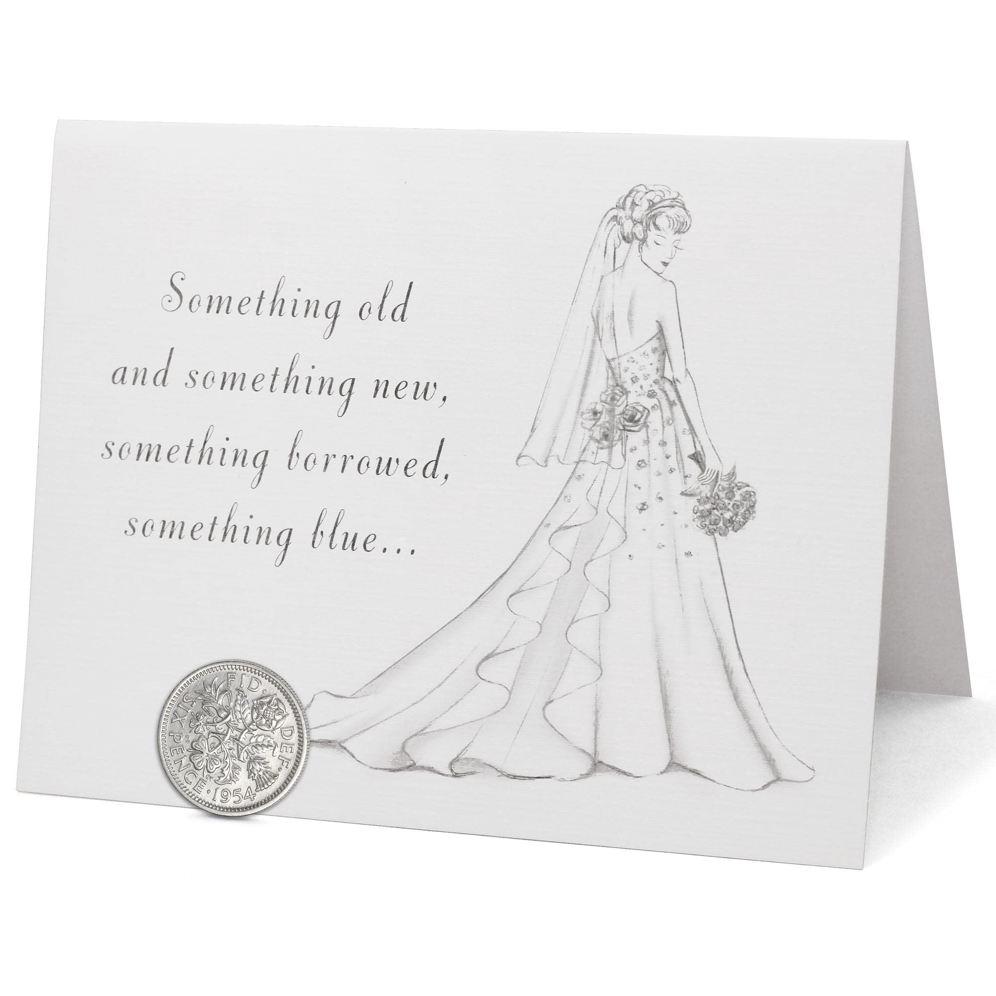 IMOMOTO Sixpence Coin for Bride’s Shoe with Wedding Card, Something Old, Something New, Something Borrowed, Something Blue, and a Sixpence for Her Shoe (1954~1967)