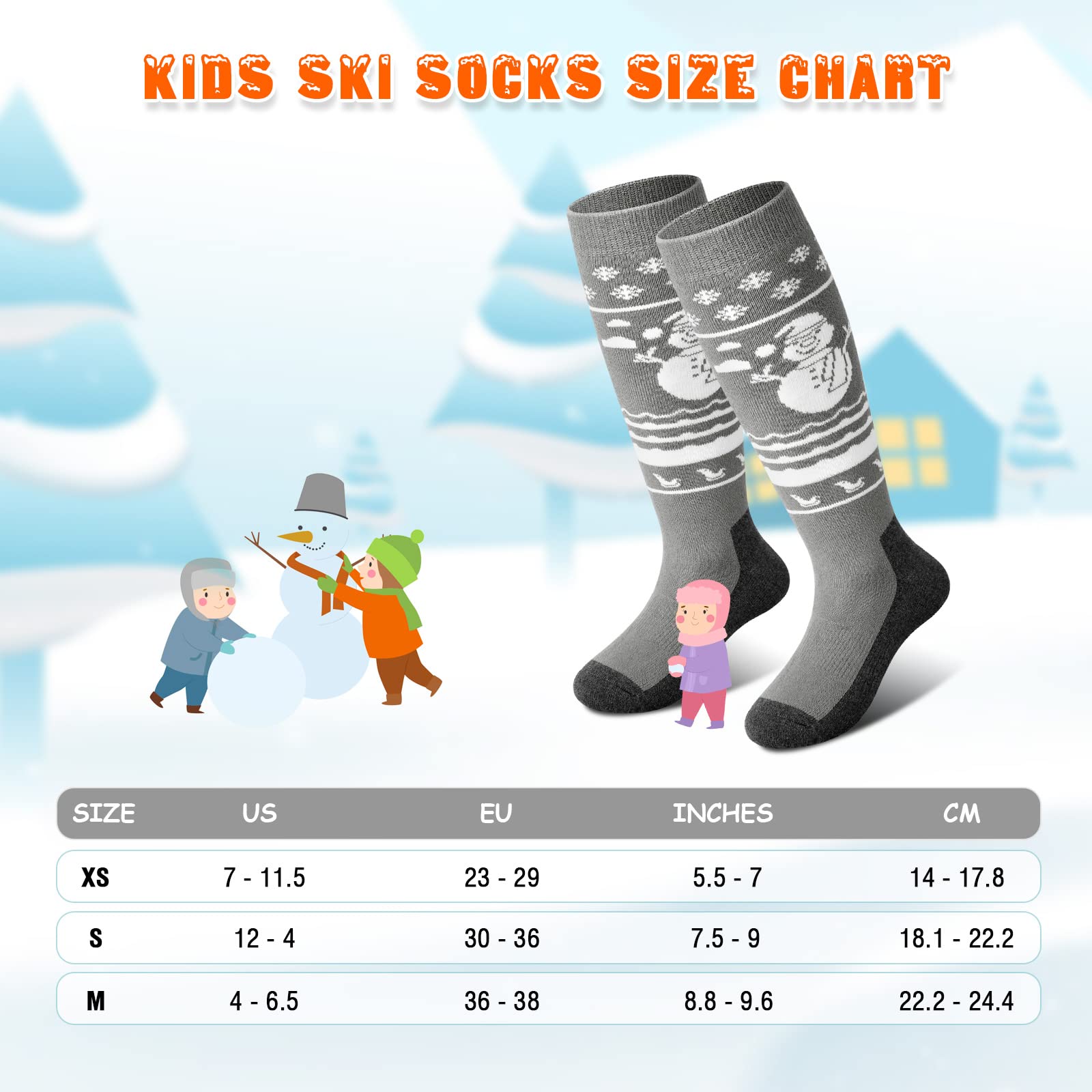 Pecube Kids Ski Socks 2 pairs Thermal Thick OTC Snow Socks for Boys Girls Toddler Skiing Snowboard Skating Winter Sports