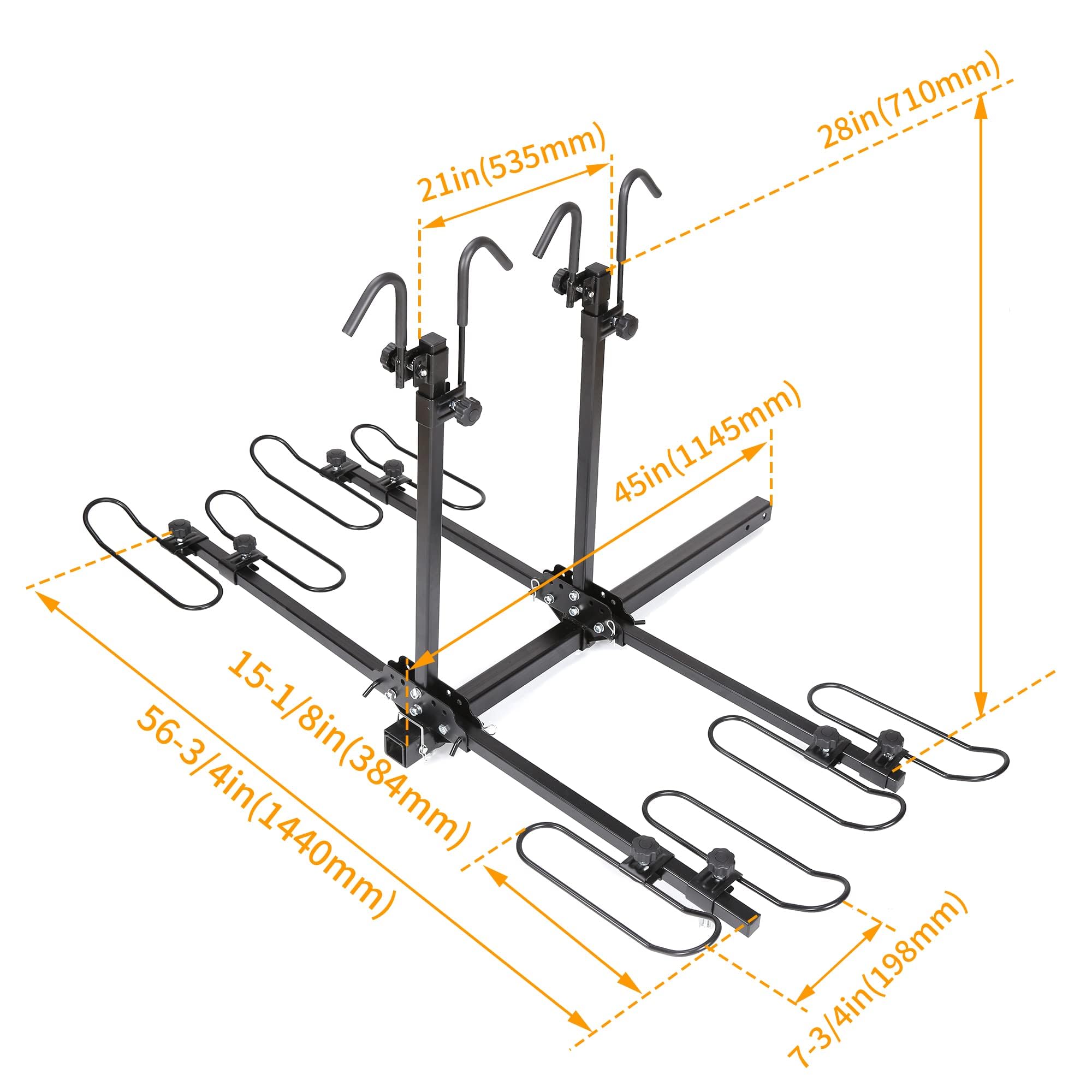 HECASA Universal 4 Bike Platform Carrier Mount Rack Compatible with Sport Truck SUV w/2" Hitch Receiver 200 Lbs Easily Foldable Sturdy