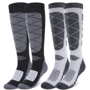 kuyou ski socks 2 pair skiing socks otc women men thermal knee high warm winter snow skating snowboarding socks merino wool