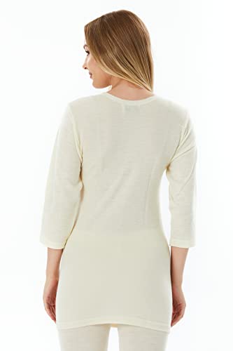 WoolCo. Merino Wool Undershirt for Women, 3/4 Sleeve Top, Tunic Length | 185 Lightweight Base Layer, Thermal Underwear (X-Large)