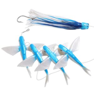 5 pcs/bag blue fly fish saltwater trolling fishing lures tuna mahi wahoo dora saltwater big game fishing tackle (12in squid+blue fly fish)