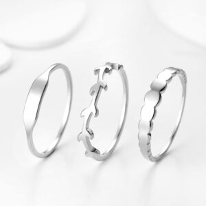 KAZITSAN Stainless Steel Rings for Women Statement Rings Fashion Plain Band Knuckle Stacking Midi Rings Silver 3pc size 11