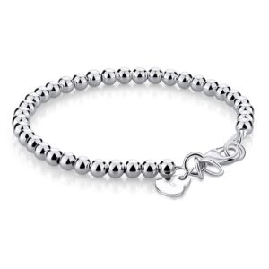 meilanduo 925 sterling silver women's 4mm-6mm italian bead ball chain bracelet, handmade bead italian bracelet, lobster claw clasp - sizes 5.1" to 8.3" inch - (silver-tone, 4mm 7.5")