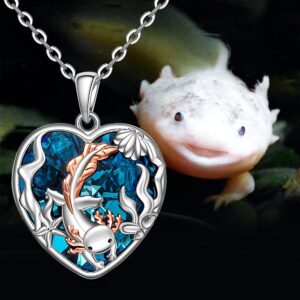 Axolotl Necklace 925 Sterling Silver Axolotl Necklaces for Women Heart Crystal Mexican Animal Axolotls Pendant Lover Gifts