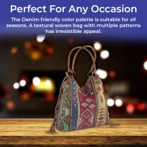 SAGEFINDS Natrona Tapestry Bag | Southwestern Pattern | Slouchy Purse | Snap Closure | Lined Interior with Pockets | 21” Long Double Handles | 16” H x 11” W