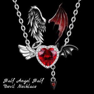 Half Angel Half Devil Necklace Angel and Devil Heart Symbol of Love Pendant Angel Wings Heart Demon Sterling Silver Halloween Bat Jewelry