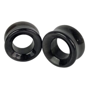 pair of black cat eye concave double flare tunnels (stn-713) (30mm)