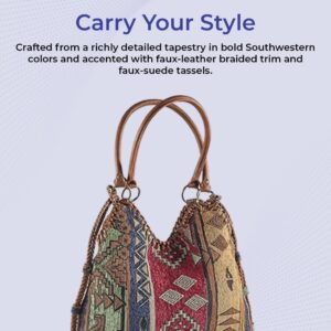 SAGEFINDS Natrona Tapestry Bag | Southwestern Pattern | Slouchy Purse | Snap Closure | Lined Interior with Pockets | 21” Long Double Handles | 16” H x 11” W