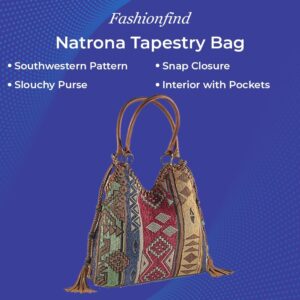 SAGEFINDS Natrona Tapestry Bag | Southwestern Pattern | Slouchy Purse | Snap Closure | Lined Interior with Pockets | 21” Long Double Handles | 16” H x 11” W