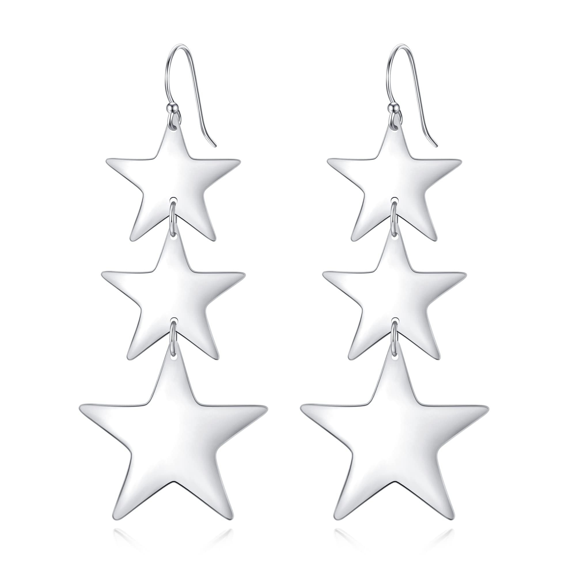 Women Dangle Earrings Sliver Star Statement Drop Dangle Earrings for Women Lightweight Stud Earrings Christmas Fashion Jewelry