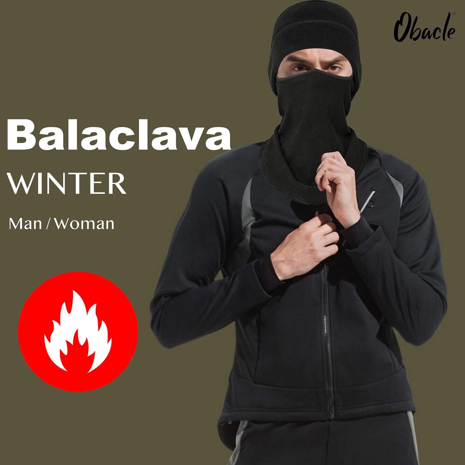 Obacle Balaclava Face Mask Men Women for Winter Cold Weather Warm Ski Mask Black