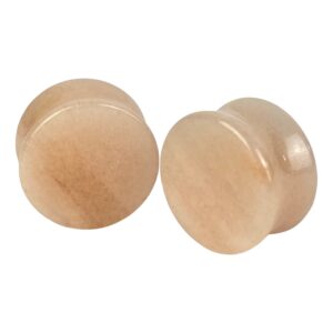 pair of peach morganite stone double flare plugs (stn-716) (1" (25mm))