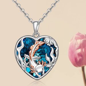 Axolotl Necklace 925 Sterling Silver Axolotl Necklaces for Women Heart Crystal Mexican Animal Axolotls Pendant Lover Gifts