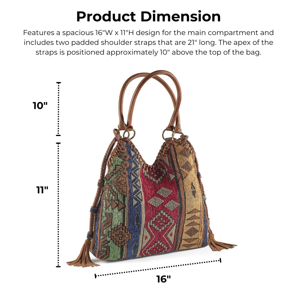 SAGEFINDS Natrona Tapestry Bag | Southwestern Pattern | Slouchy Purse | Snap Closure | Lined Interior with Pockets | 21” Long Double Handles | 16” H x 11” W