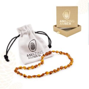 Amber Necklace - 100% Authentic Amber (Rich Honey, 13.5 inches), Certified Amber Necklace with Safety Clasp and Knotted Beads