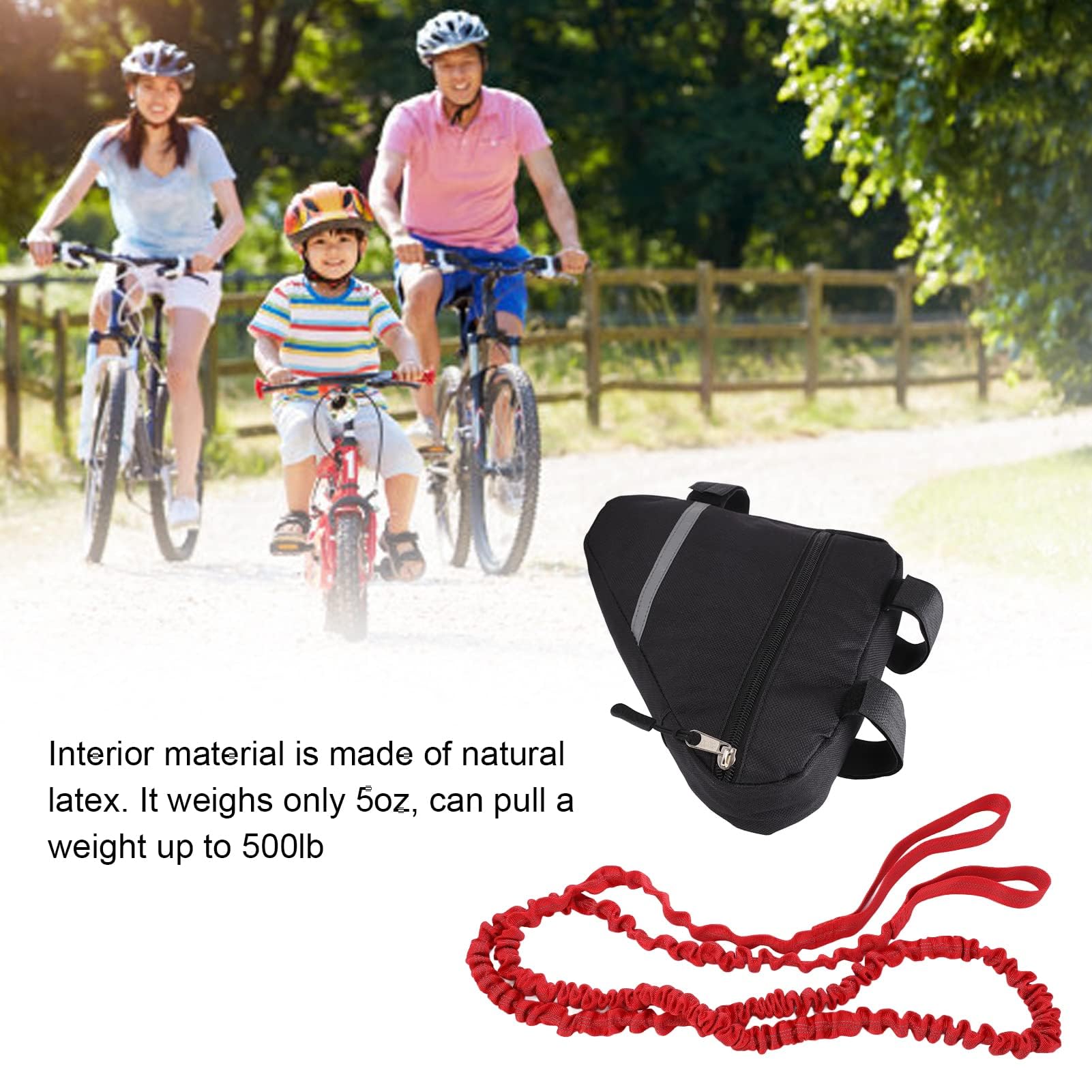 HERCHR Kids Bike Tow Rope, Bicycle Bungee Attachment Rope Pull Strap Traction Leash Trailer with Storage Bag for Family Outdoor Riding(Red)