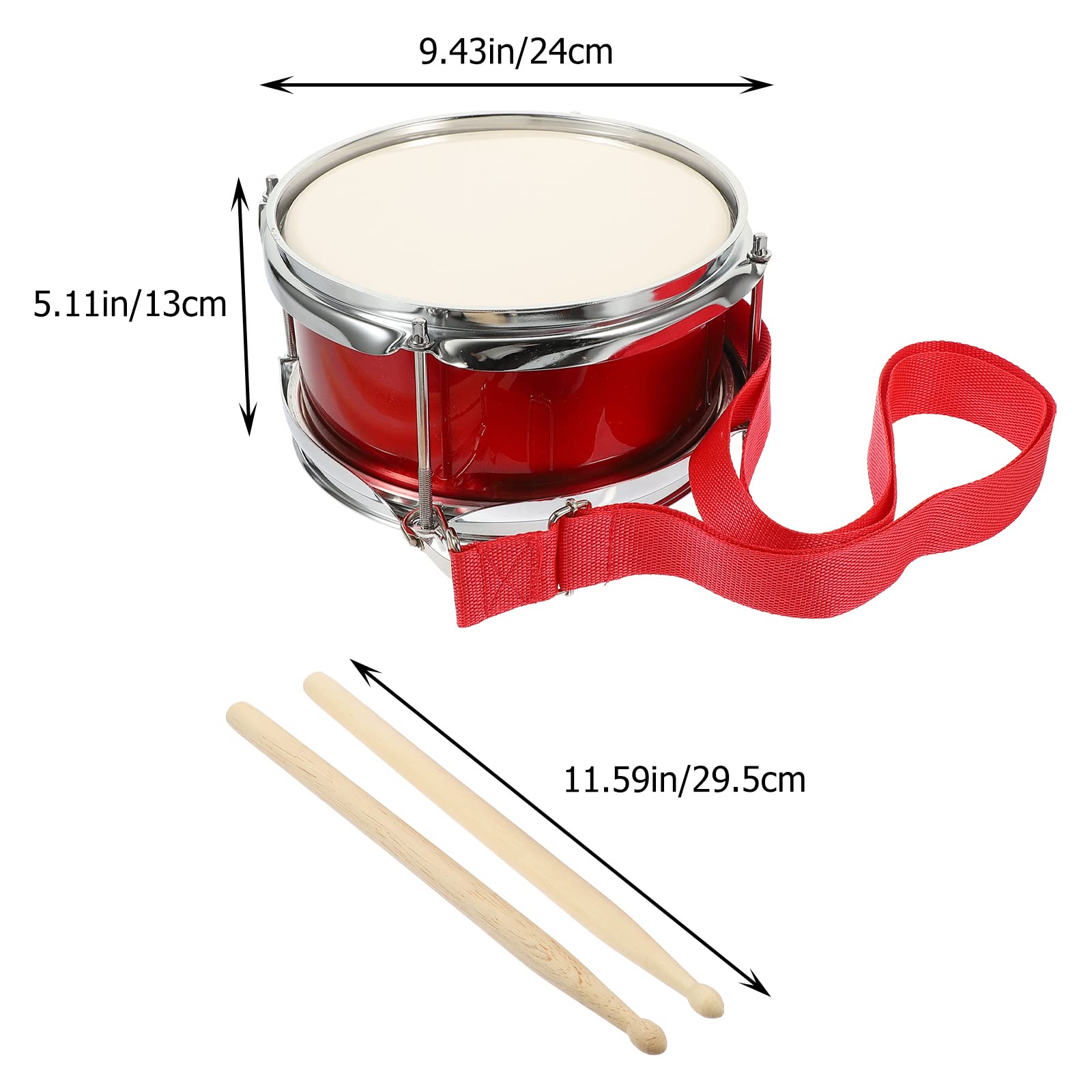 Vaguelly 9 Inch Kids Drum with Mallet and Strap, Snare Drum Wooden Percussion Musical Instrument Marching Drum Toy for Kids 3+, Red