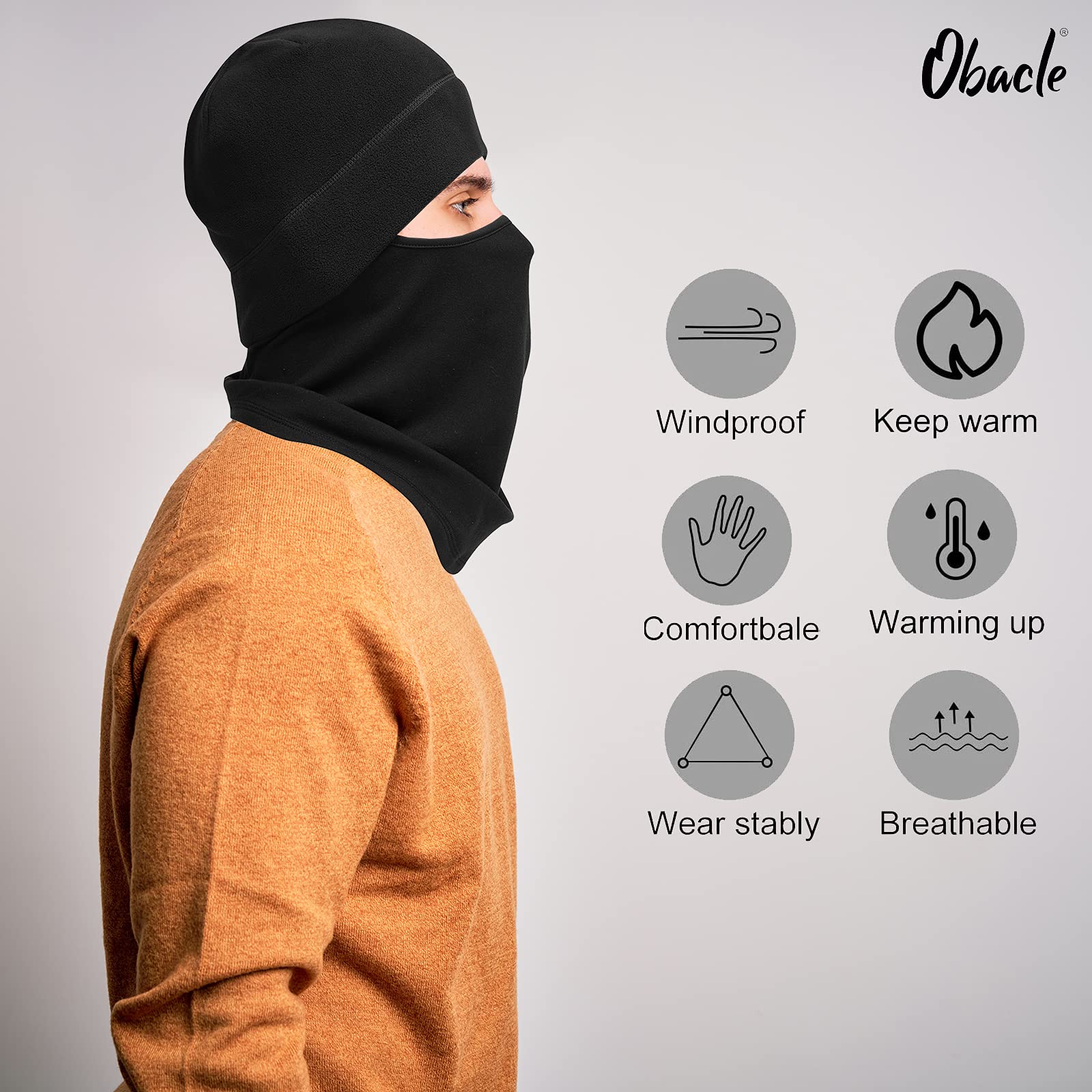 Obacle Balaclava Face Mask Men Women for Winter Cold Weather Warm Ski Mask Black