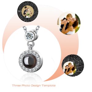 Necklace with Picture inside Circle Photo Necklace Projection Pendant with Photos & "I love you" 100 languges in it Personalized Picture Necklace Jewelry Memory Gift for Women