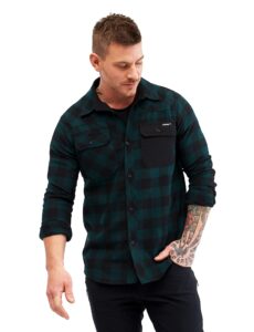 revolutionrace men's campfire shirt, durable flannel shirt, great for fishing, hiking and other outdoor acitvities, black/deep teal, 2xl