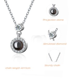 Necklace with Picture inside Circle Photo Necklace Projection Pendant with Photos & "I love you" 100 languges in it Personalized Picture Necklace Jewelry Memory Gift for Women