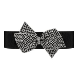 yooai women dress belts rhinestone bow belt wide elastic stretchy cinch waist belt for women ladies dresses black l