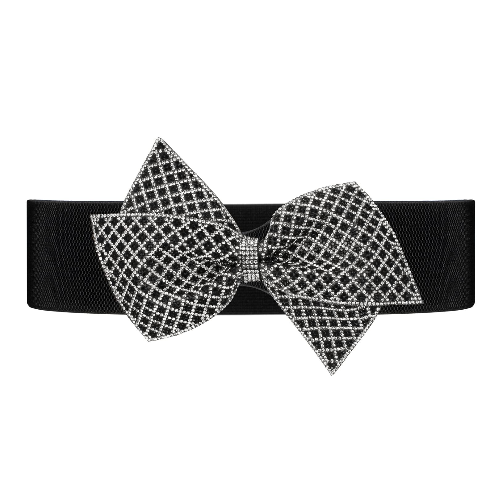 YooAi Women Dress Belts Rhinestone Bow Belt Wide Elastic Stretchy Cinch Waist Belt for Women Ladies Dresses Black L