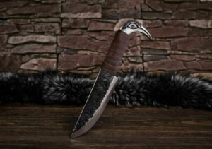 viking knife custom forged full tang carbon steel ravens head hunting camping outdoor knife anniversary birthday xmas gift items