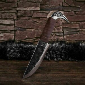 Viking Knife Custom Forged Full Tang Carbon Steel Ravens Head Hunting Camping Outdoor Knife Anniversary Birthday Xmas Gift Items