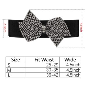 YooAi Women Dress Belts Rhinestone Bow Belt Wide Elastic Stretchy Cinch Waist Belt for Women Ladies Dresses Black L